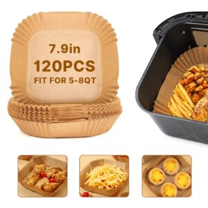 120 pcs air fryer disposable paper liner, 7.9-inch (fit 5-8 qt) square air fryer parchement paper liners, non-stick oil-proof parchment paper for air frying, baking, roasting microwave