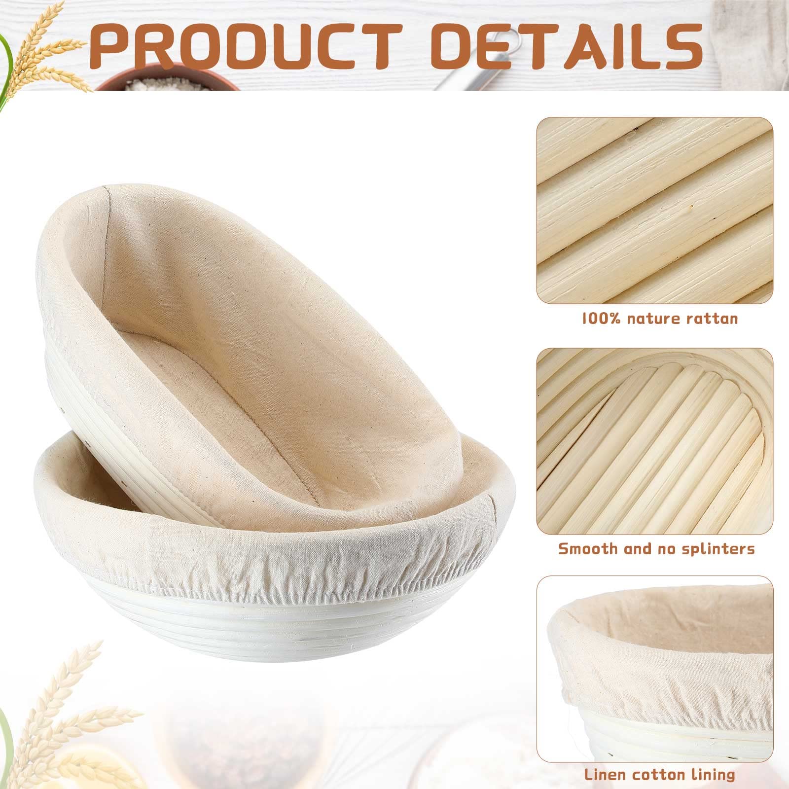 Nuanchu 4 Pcs Proofing Basket 9 Inch Round Bread Proofing Basket 10 Inch Oval Rattan Bread Basket Baking Bowl for Sourdough Bread Baking Home Bakers