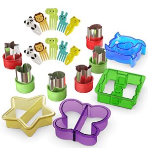 funutters sandwich cutters for kids with cute food picks, 20 pc. set, animal cutouts for cookies, pbj sandwiches, vegetables, fruit, and bento box lunches, mini and reusable