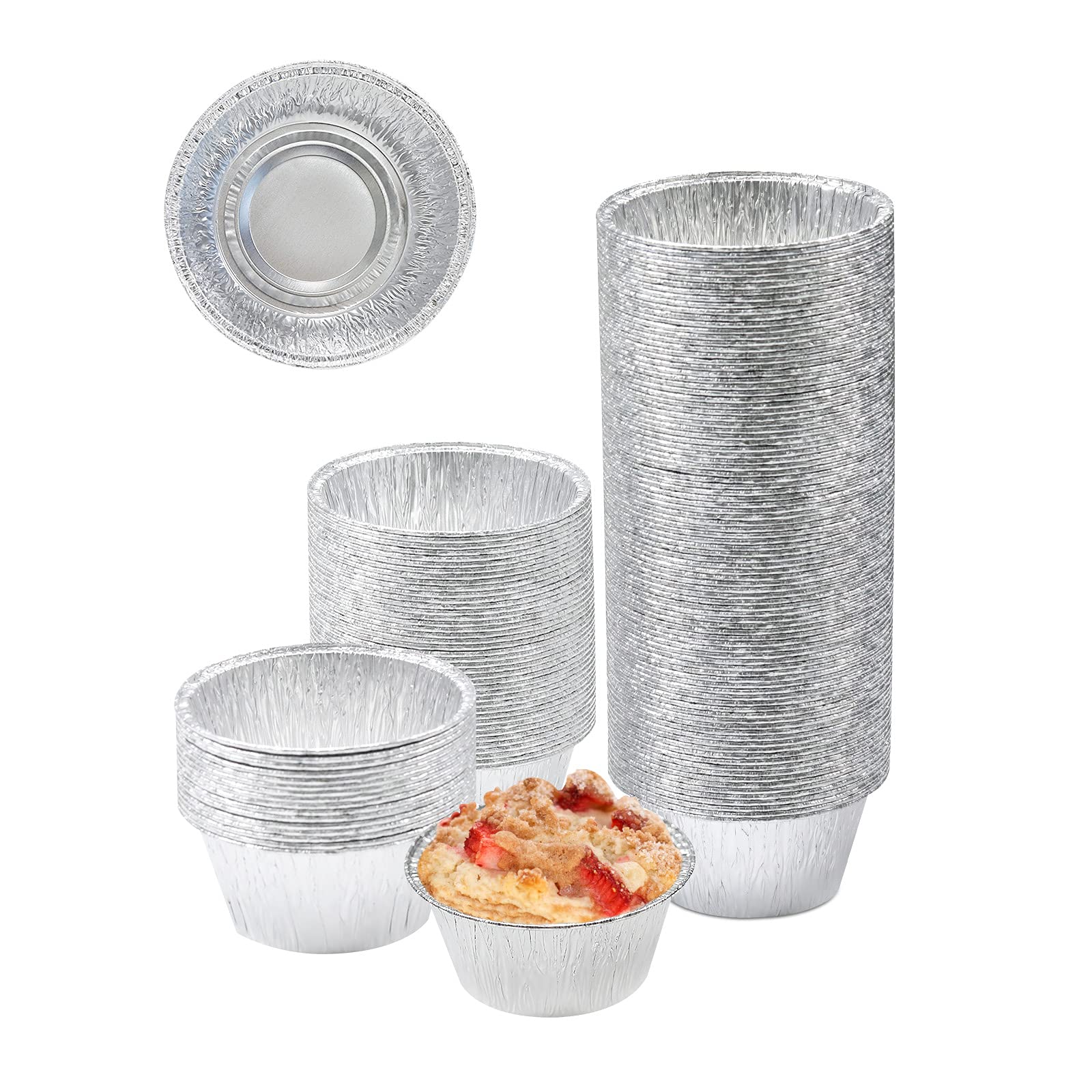 FiveEyes Aluminum Foil Cups Ramekins Little, 150Pcs Disposable Ramekins 4oz Aluminum Foil Cupcake Cups Muffin Liners Silver Foil Baking Cups for Cupcake, Egg Tart, Creme Brulee, Souffle, Pudding