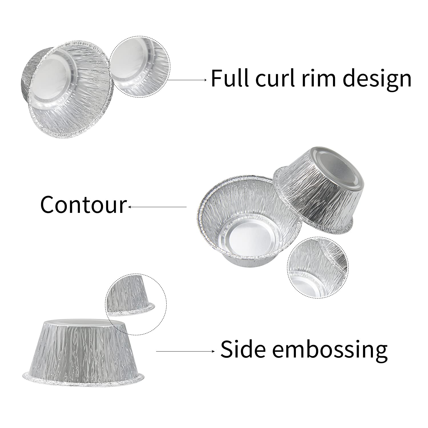 FiveEyes Aluminum Foil Cups Ramekins Little, 150Pcs Disposable Ramekins 4oz Aluminum Foil Cupcake Cups Muffin Liners Silver Foil Baking Cups for Cupcake, Egg Tart, Creme Brulee, Souffle, Pudding