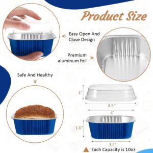 50 Pcs Aluminum Foil Baking Cups with Lids 10 oz Square Baking Cups Disposable Ramekins with Lids for Flans Snacks Pudding Pan Tin Wedding Catering Party Favor (Royal Blue)