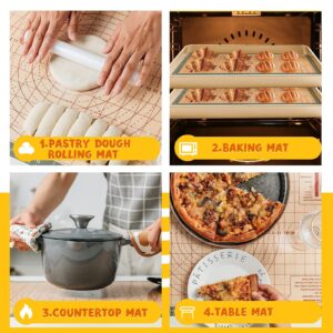 Silicone Baking Mats Set of 3-2 Half Sheets Mats (11 5/8" x 16 1/2") + 1 Quarter Baking Sheets & Silicone Pastry Mat 26" x 16"