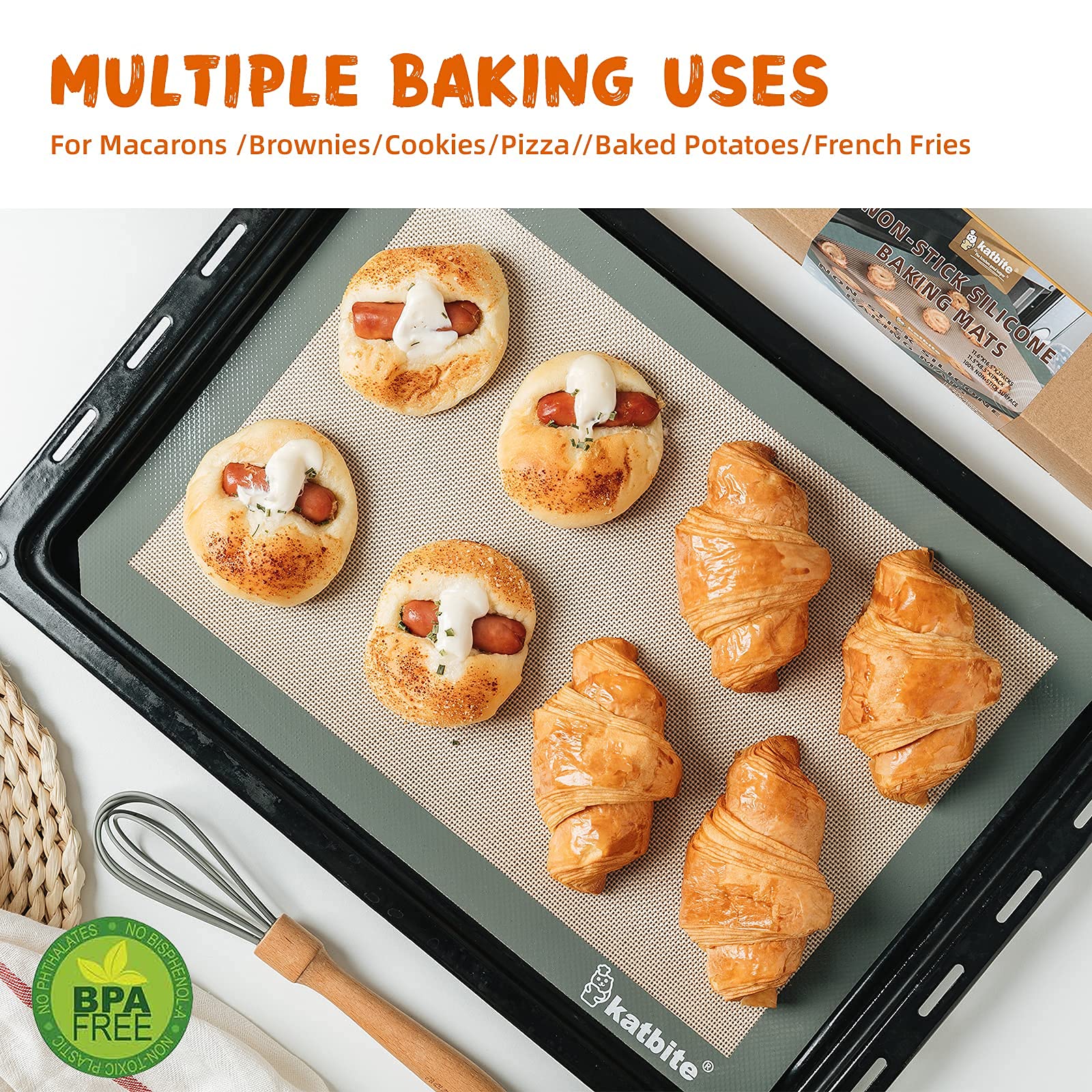 Silicone Baking Mats Set of 3-2 Half Sheets Mats (11 5/8" x 16 1/2") + 1 Quarter Baking Sheets & Silicone Pastry Mat 26" x 16"