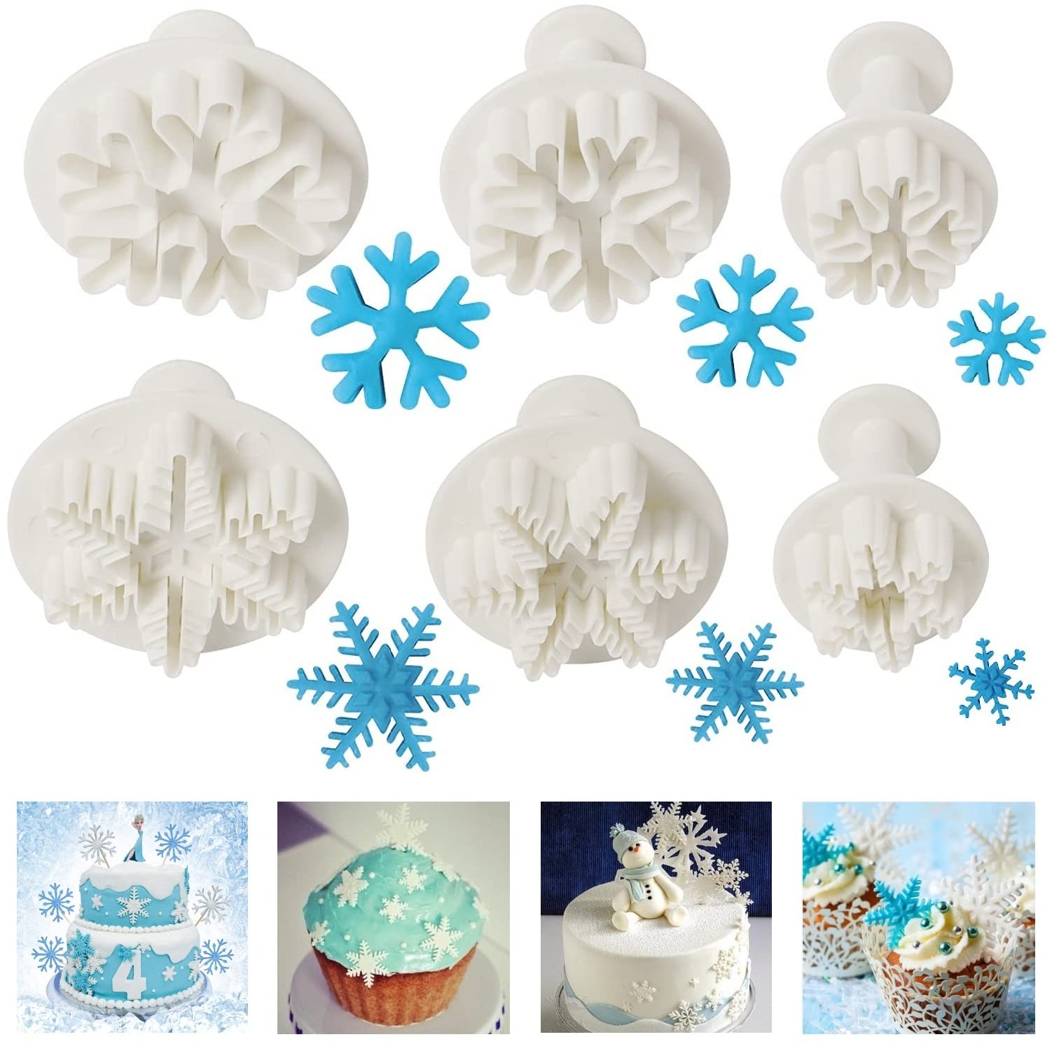 Snowflake Cookie Cutter,6PCS Snowflake Fondant Cutters Decorating Mold Embossing Tool Christmas Cookie Cutters Snowflake Plunger Cake Cutter