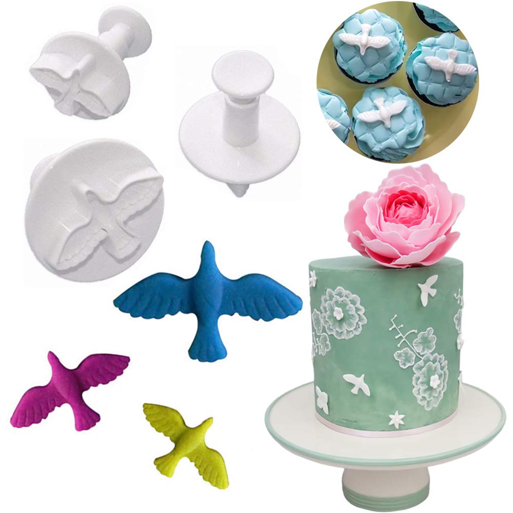 3Pcs Dove Fondant Plunger Cutters, Dove Molds for Angelic Baptism Party Cake Cupcake Decorating Sugarcraft Gum Paste Cookies Plunger Cutter Presses