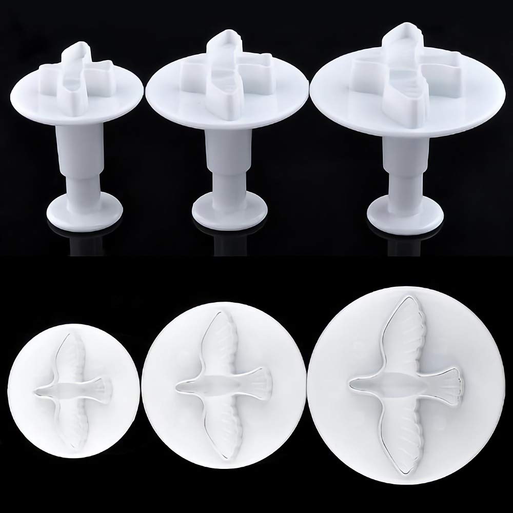 3Pcs Dove Fondant Plunger Cutters, Dove Molds for Angelic Baptism Party Cake Cupcake Decorating Sugarcraft Gum Paste Cookies Plunger Cutter Presses