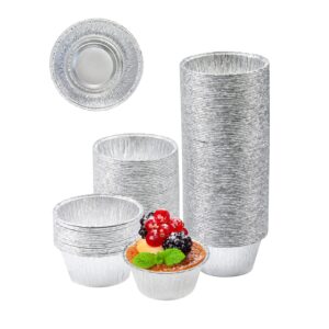 aluminum foil baking cups, disposable ramekin 4 oz aluminum cupcake liners, 150 pcs silver foil baking cups muffin liners for baking, cupcake, pudding, egg tart, creme brulee