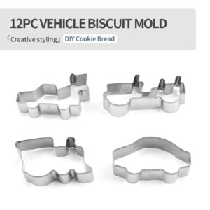 Transportation Vehicle Cookie Cutter Set - 12PCS Stainless Steel Biscuit Cutter Molds - Car, Plane, Train, Sailing boat, Steamship, Rocket Shaped Cookie Candy Cutters, DIY Fruit Bread Cutter for Kids