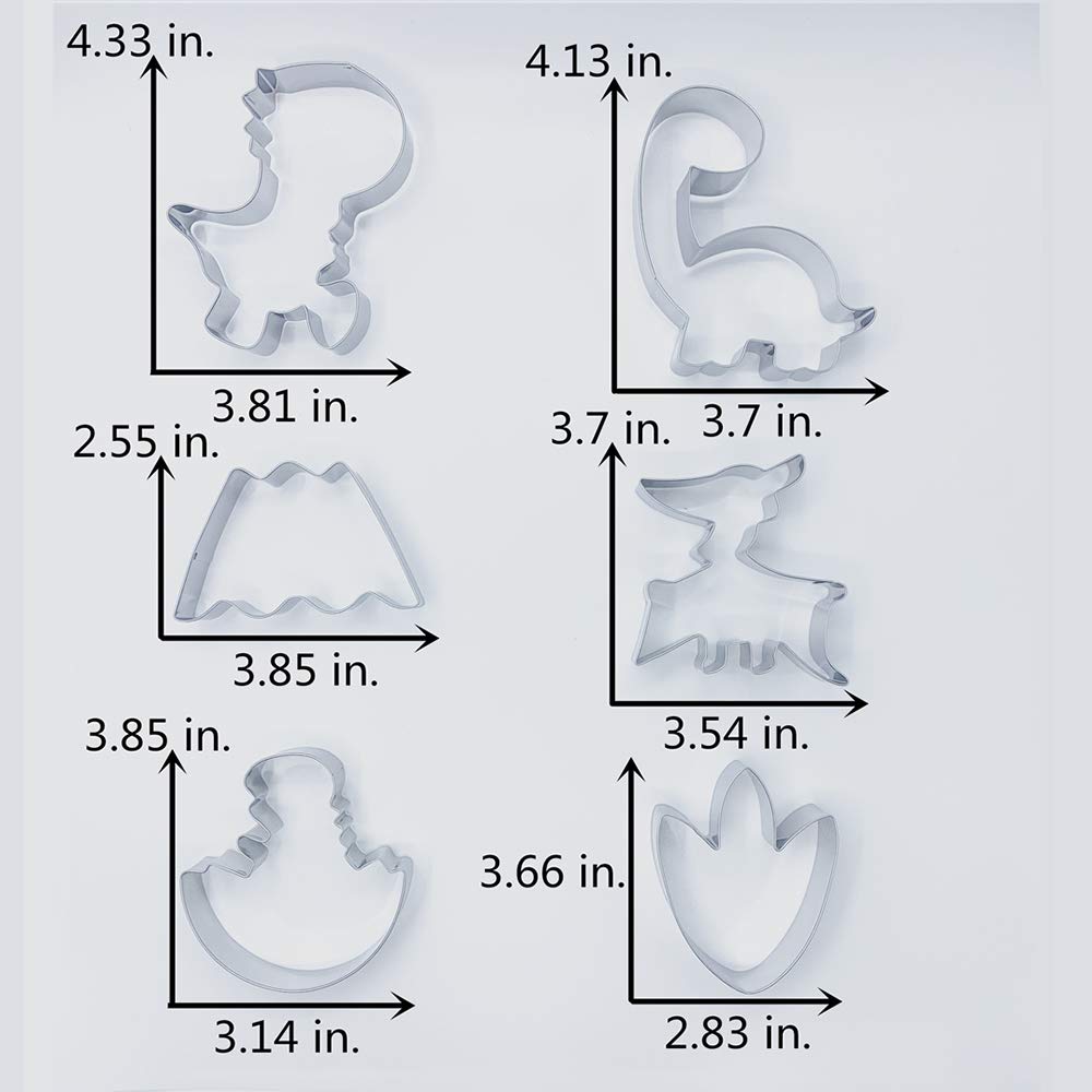 LILIAO Dinosaur Cookie Cutter Set Kids Birthday, 6 Pcs, Stainless Steel