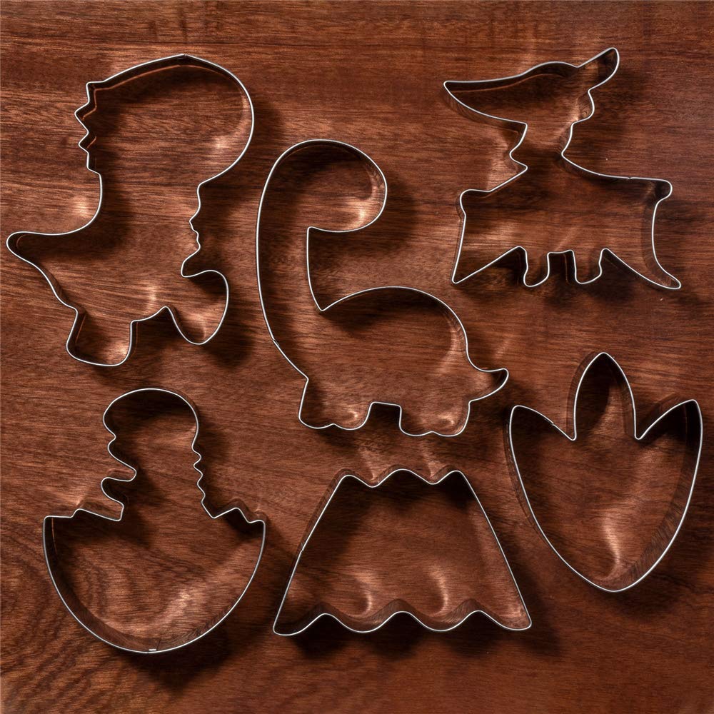 LILIAO Dinosaur Cookie Cutter Set Kids Birthday, 6 Pcs, Stainless Steel