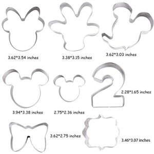 Cartoon Mouse Cookie Cutters, 8 Pack Baking Molds Stainless Steel Biscuit Sandwich Cake Cutter Set for 2nd Birthday Party Supplies Favors