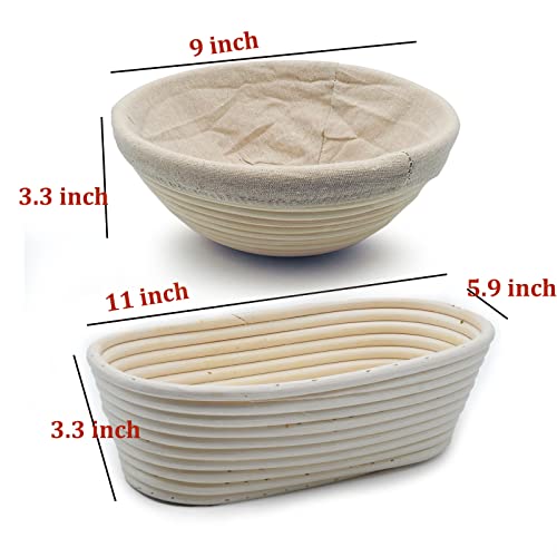 Bestbanne 2-Piece Sourdough Bread Proofing Basket Set, 11 Inch Oval & 9 Inch Round, Natural Rattan, Premium Quality