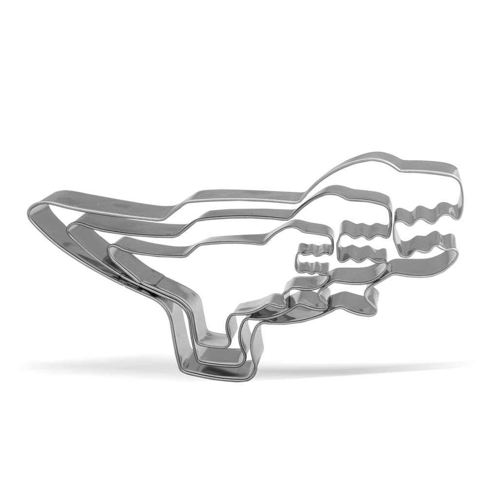 Tyrannosaurus T-Rex Dinosaur Cookie Cutter Set - 3 Piece - 5, 3.8, 2.6 inches - Stainless Steel