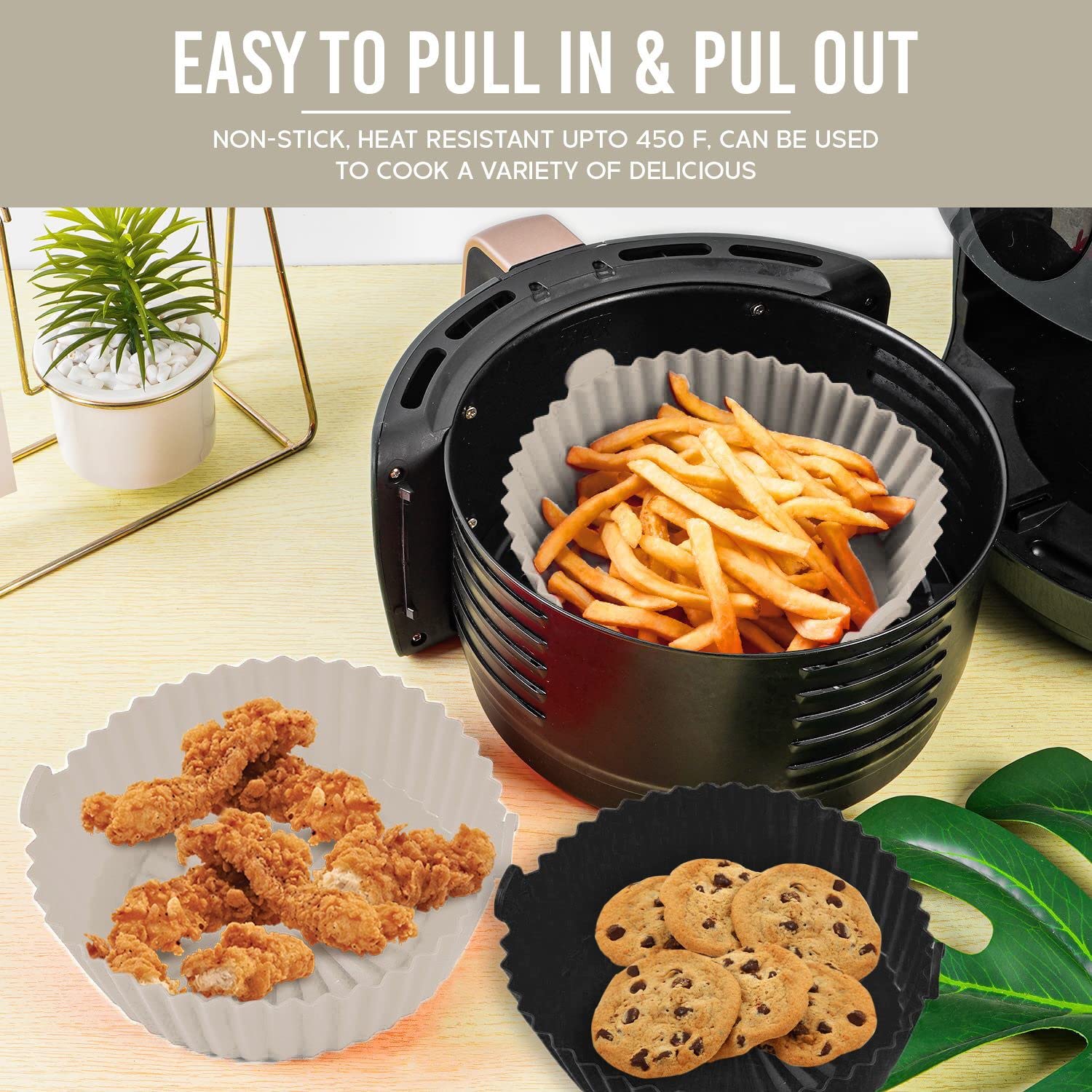 2-Piece Set of Silicone Air Fryer Liners for 5 to 8 QT Baskets - Non-Stick Oven Accessories | Reusable, Heat Resistant, and Food Safe Alternative to Parchment Paper | Large 7.9 inch - White