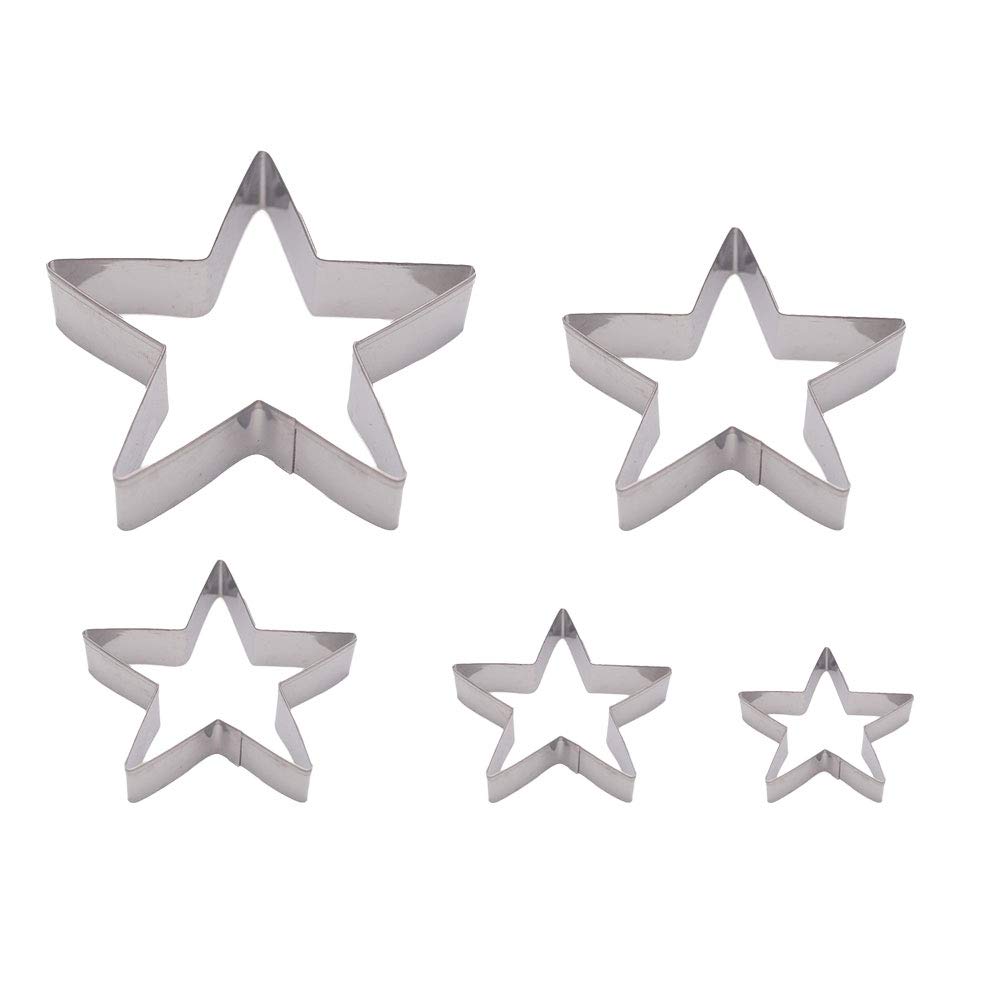 Dadam Star Cookie Cutters Set of 5 - Stainless Steel Star Cookie Cutter Set - Five-Pointed Star Biscuit Molds Fondant Cake Cookie Cutter Set Pastry Mold