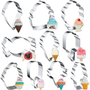 ice cream cookie cutters, 10pcs cartoon cookie cutter set ice cream cone cookie cutters stainless steel fondant cutter summer cookie cutter biscuit molds