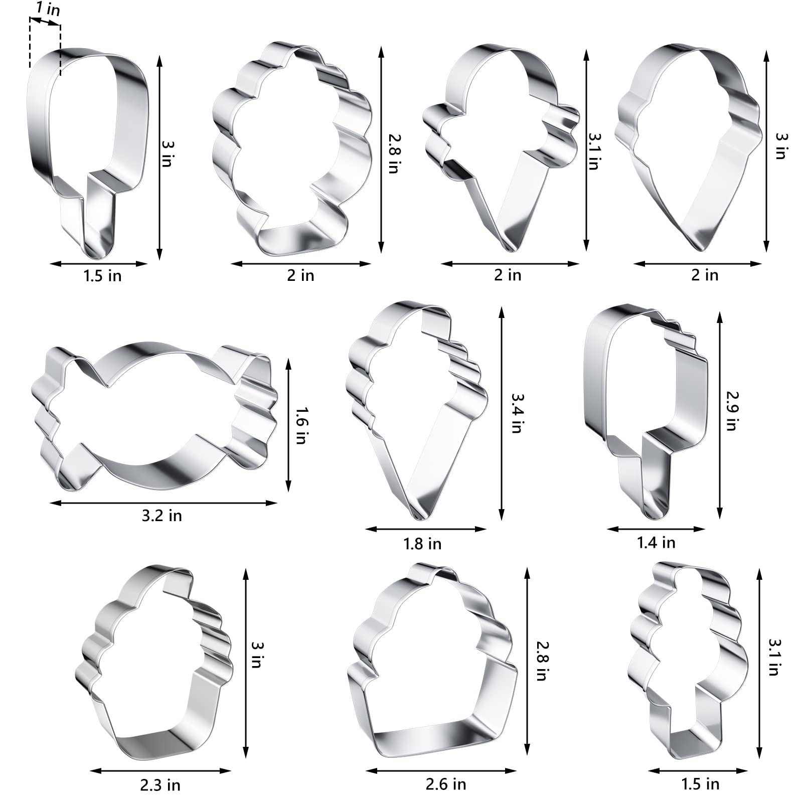 Ice Cream Cookie Cutters, 10Pcs Cartoon Cookie Cutter Set Ice Cream Cone Cookie Cutters Stainless Steel Fondant Cutter Summer Cookie Cutter Biscuit Molds