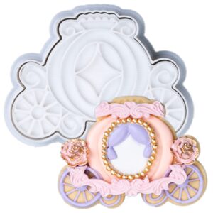 flycalf princess cookie cutters biscuit cutter baking with 3d stamper biscuit carriage shape pla accessories cutter molds gifts decorative party 3.5" kitchen cake supplies