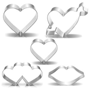 Valentine's Day Heart Cookie Cutter Set - 5 Piece Valentine Cookie Cutters - Heart, Lips, Heart with Arrow, Double Heart