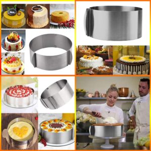 Cyimi Adjustable Cake Mould Stainless Steel Cake Mousse Ring 6 to 12 Inch, Thickened Cake Ring Mould Set of 2 for Baking,DIY Cake (Round+Square)