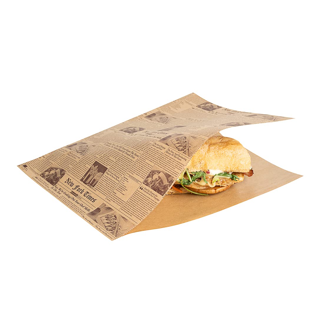 Bag Tek 10" x 9" Double Open Bags, 100 Large Deli Paper Sheets - Disposable, Greaseproof, Newsprint Paper Deli Wrap Liners, For Snacks, Cookies, And More, - Restaurantware