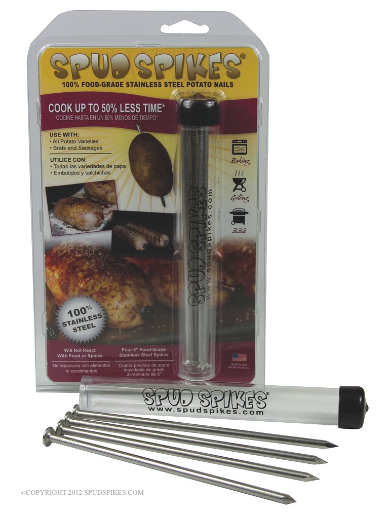 Spud Spikes 6-Inch Potato Baking Nails Food-Grade Stainless Steel, 1 Set of 4