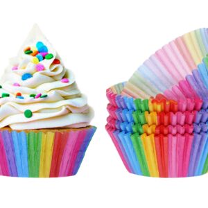 Mini Skater 100Pcs Standard Size Paper Baking Cups Rainbow Cupcake Liners for Wedding Birthday Party Muffins Cupcakes Cake Balls and Candies (Colorful)