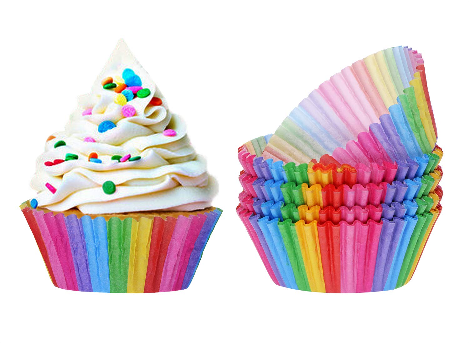 Mini Skater 100Pcs Standard Size Paper Baking Cups Rainbow Cupcake Liners for Wedding Birthday Party Muffins Cupcakes Cake Balls and Candies (Colorful)