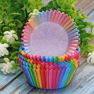 Mini Skater 100Pcs Standard Size Paper Baking Cups Rainbow Cupcake Liners for Wedding Birthday Party Muffins Cupcakes Cake Balls and Candies (Colorful)