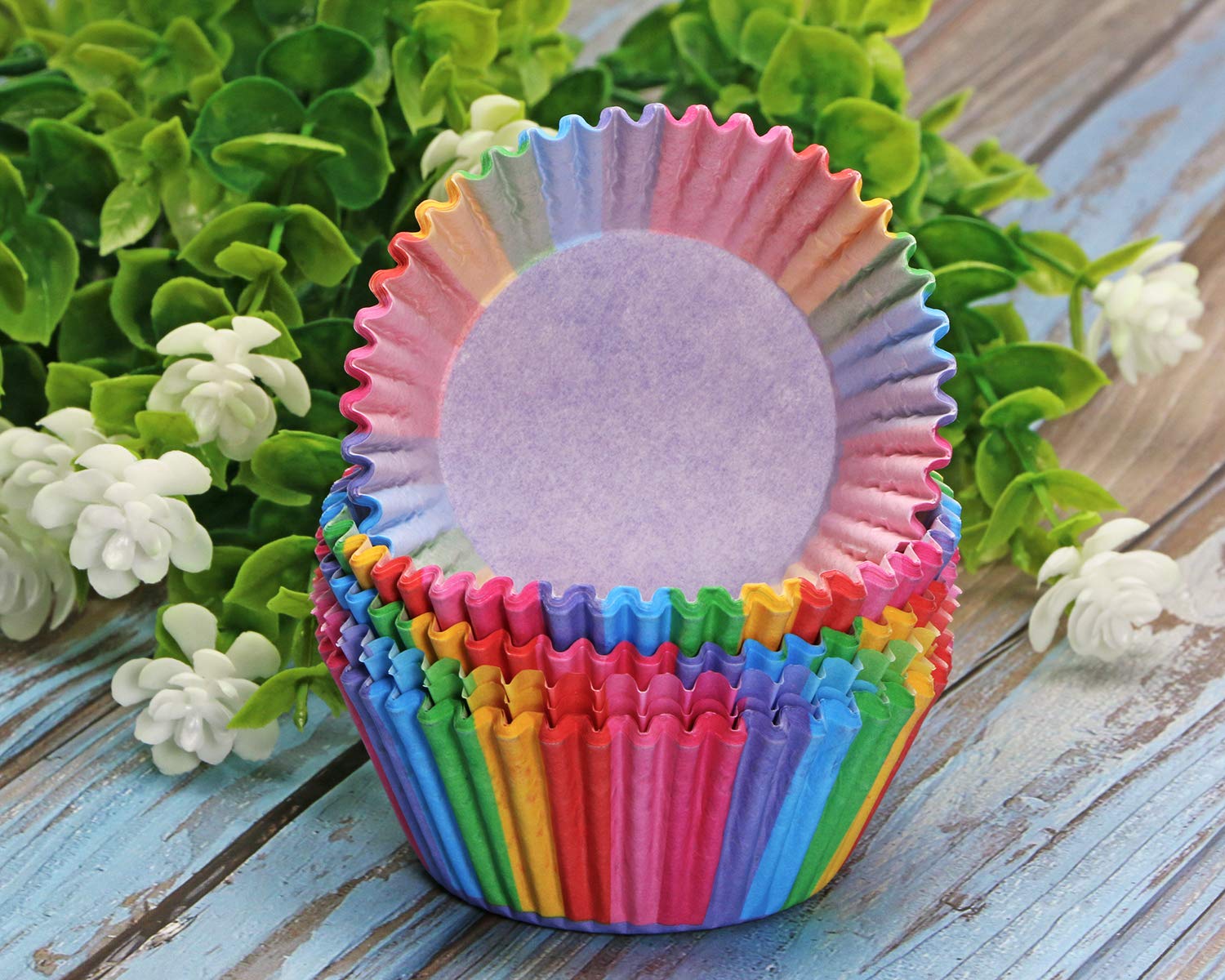 Mini Skater 100Pcs Standard Size Paper Baking Cups Rainbow Cupcake Liners for Wedding Birthday Party Muffins Cupcakes Cake Balls and Candies (Colorful)