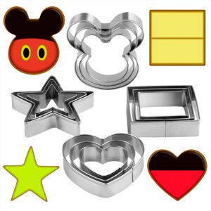 metal cookie cutters set - mickey mouse, square, heart, star - 12pieces cookie cutters - fruit cutter, polymer clay cutters and cookie cutters for kids - cookie cutter set for kitchen baking