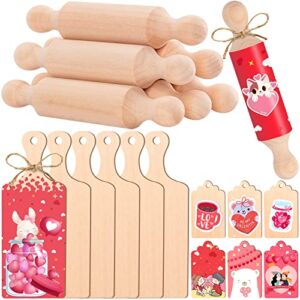 20pcs wooden mini rolling pin for crafts, kids small dough rolling pin, wood cutting board chopping board with handle, blank wooden labels with rope for halloween christmas diy kitchen home decor