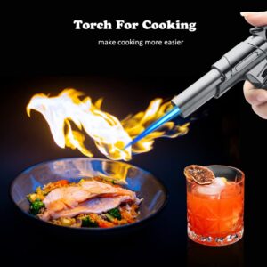 Butane Torch Refillable Kitchen Torch Lighter with Flame Lock lighter for cocktail smoker，toast, marshmallows, Creme Brulee, BBQ, and hookah coals(Blue A)