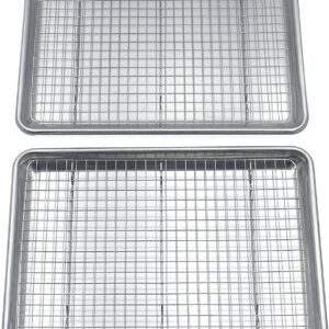 Checkered Chef Baking Sheet with Wire Rack Set - Aluminum Cookie Sheet and Stainless Steel Cooling Rack - Non-stick, Easy Clean Bakeware for Cooking (Jelly Roll, 2 Pack)