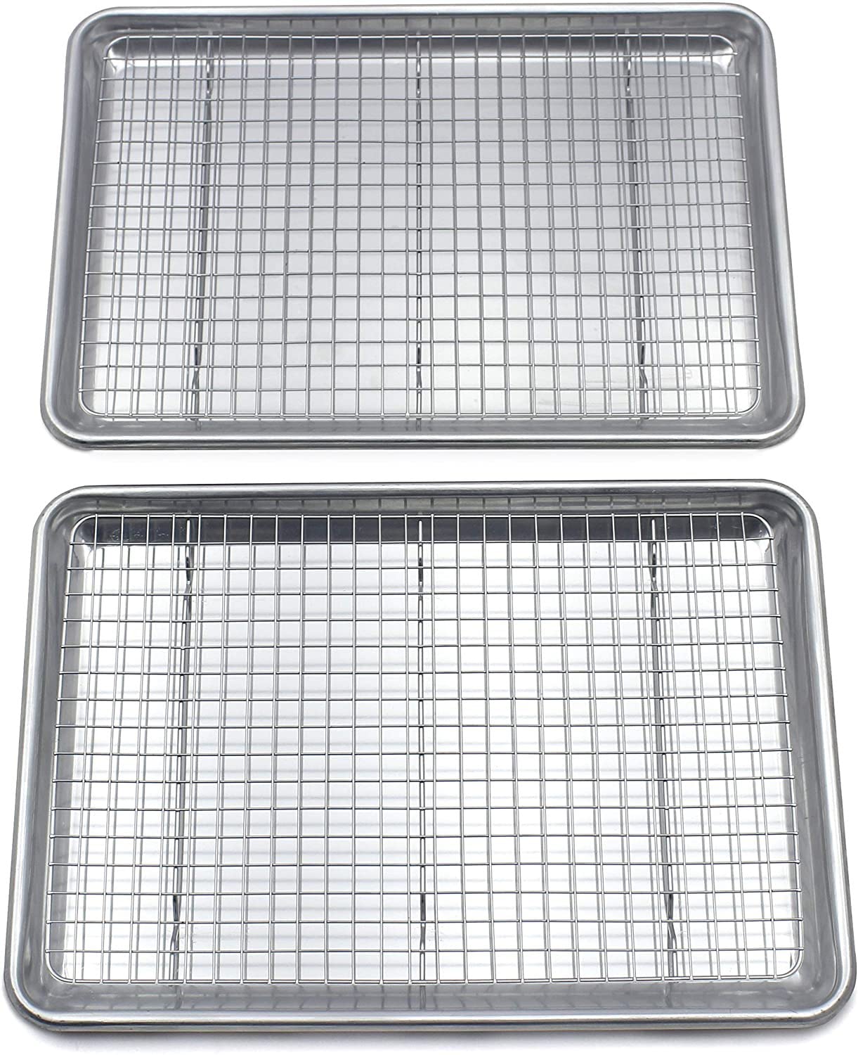 Checkered Chef Baking Sheet with Wire Rack Set - Aluminum Cookie Sheet and Stainless Steel Cooling Rack - Non-stick, Easy Clean Bakeware for Cooking (Jelly Roll, 2 Pack)