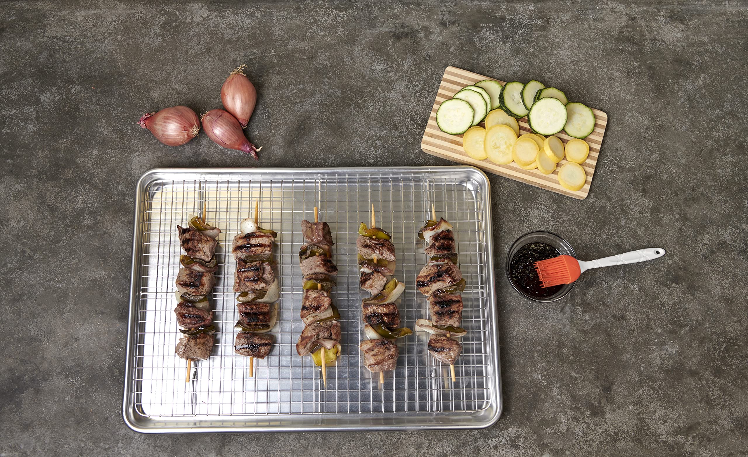 Checkered Chef Baking Sheet with Wire Rack Set - Aluminum Cookie Sheet and Stainless Steel Cooling Rack - Non-stick, Easy Clean Bakeware for Cooking (Jelly Roll, 2 Pack)