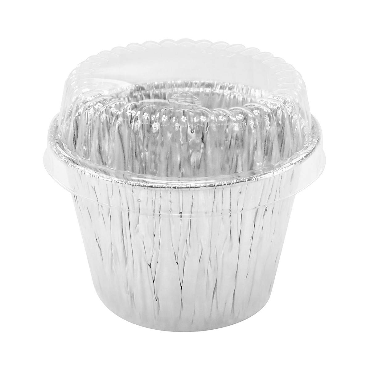 KitchenDance Disposable Aluminum Baking Cake Cup with Dome Lid - 7 Ounces Round Dessert Cups for Cakes, Muffin Cups - Aluminum Foil Baking Cup Perfect for Baking, Preparing Food, 1210P, 50 Count