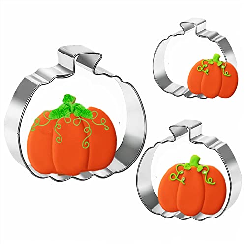 Pumpkin Cookie Cutters Set, 4", 3.22", 2" Large Fall Halloween Thanksgiving Cookie Cutters for Harvest Holiday Decoration Party Supplies