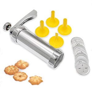 Stainless Steel Cookie Press Machine,Featuring 20 Decorative Stencil Discs and 4 Icing Tips,Deluxe spritz Cookie Press Gun,Cookie Maker,for DIY Biscuit Maker,Baking Decoration Supplies