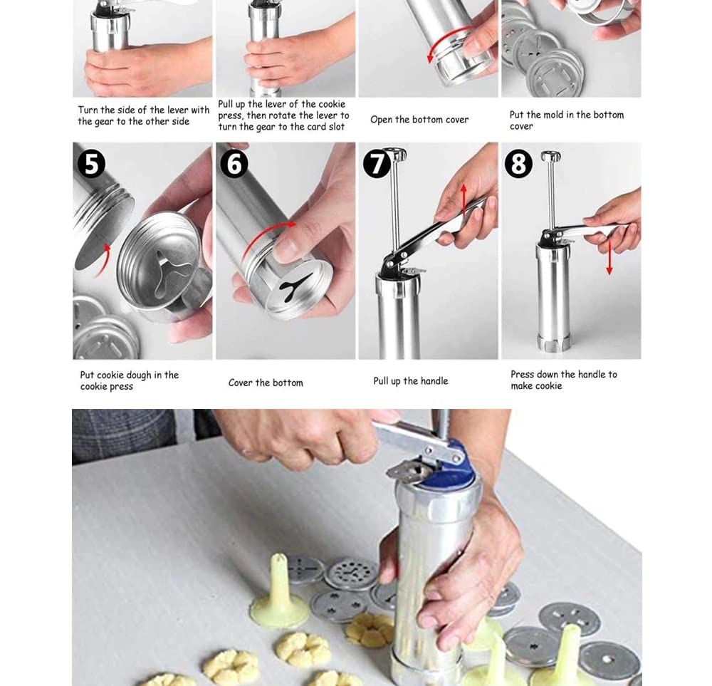 Stainless Steel Cookie Press Machine,Featuring 20 Decorative Stencil Discs and 4 Icing Tips,Deluxe spritz Cookie Press Gun,Cookie Maker,for DIY Biscuit Maker,Baking Decoration Supplies