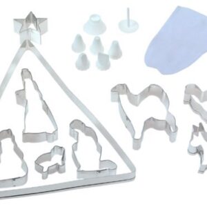 Fox Run Nativity Scene Cookie Cutter Bake Set and Icing Kit for Christmas Gingerbread, 21-Piece, Metallic