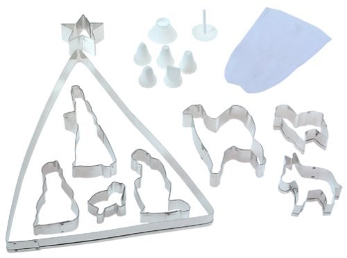 Fox Run Nativity Scene Cookie Cutter Bake Set and Icing Kit for Christmas Gingerbread, 21-Piece, Metallic