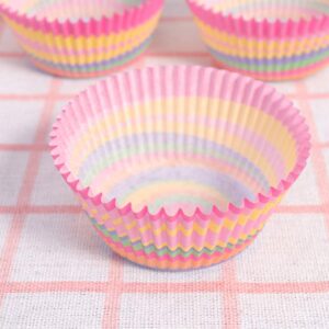 NUOBESTY 100pcs Cupcake Liners Rainbow Greaseproof Oil Proof Cupcake Wrappers Cake Cups Dessert Wraps for Birthday Party Baby Shower