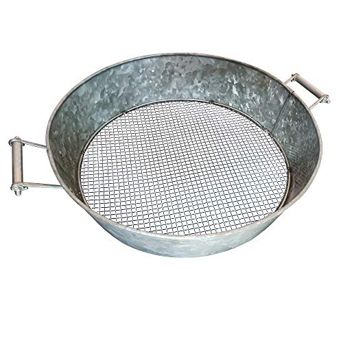 Benjara BM195216 4 x 19 x 15.75 in. Round Galvanized Steel Compost Sifter with Wire Mesh Design Base Antique Silver