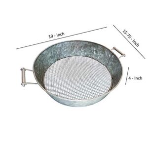 Benjara BM195216 4 x 19 x 15.75 in. Round Galvanized Steel Compost Sifter with Wire Mesh Design Base Antique Silver