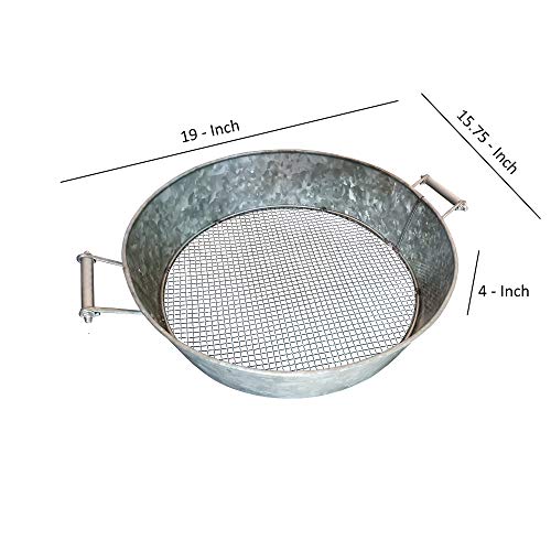 Benjara BM195216 4 x 19 x 15.75 in. Round Galvanized Steel Compost Sifter with Wire Mesh Design Base Antique Silver