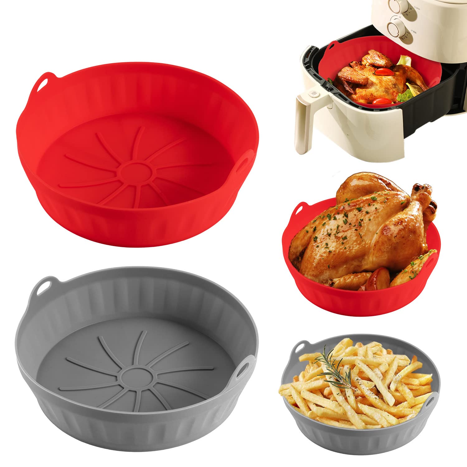 Air Fryer Silicone Pot – Food Safe Air Fryer Oven Accessories, Replacement for Flammable Parchment Liner Paper, No More Harsh Cleaning Basket After Using Air fryer（8.6 Inch）