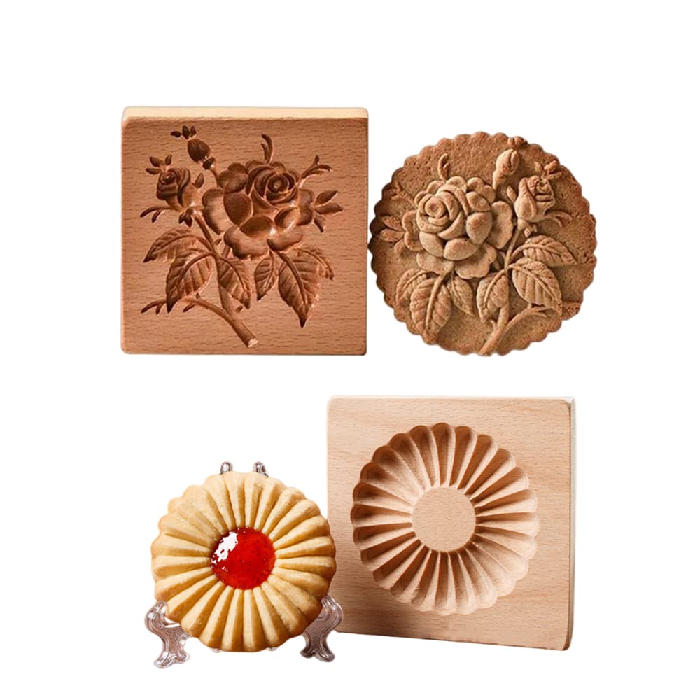 Wooden Cookie Biscuit Mold Baking Embossing Cookies Stamp Mold Cutter Funny 3D Baking Mold Embossing Craft Decorating Suitable for Festival Wedding Party Kitchen DIY Baking Tools