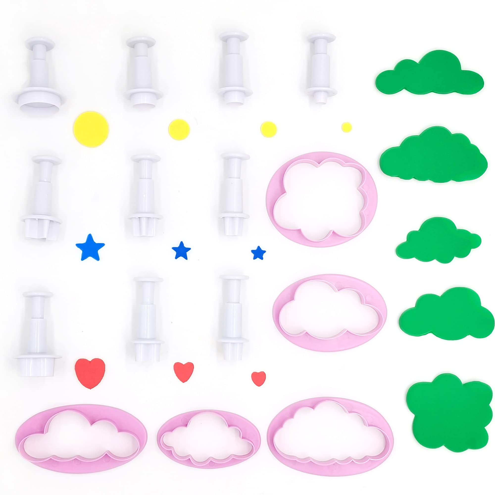 Gobaker 15pcs Fondant Cake Cookie Plunger Cutter Cloud Heart Star Round Shape Sugarcraft Mold Polymer Clay Decorating DIY Tools